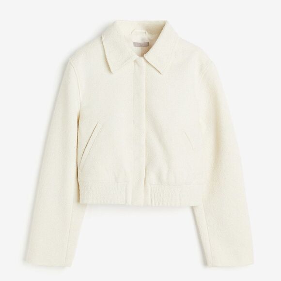 H&M | Jackets & Coats | Hm Bouclbomber Jacket In Ivory | Poshmark